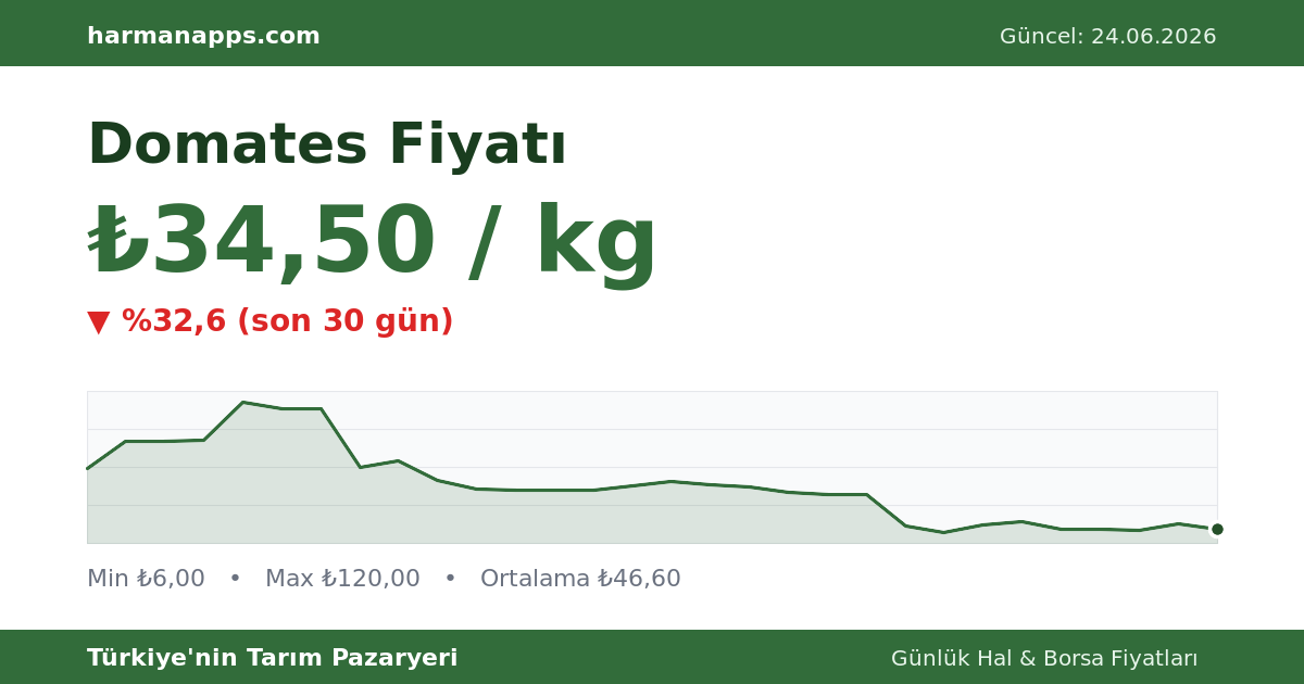 Domates Fiyatları 2026 | Hal Borsa Grafiği | Harman App